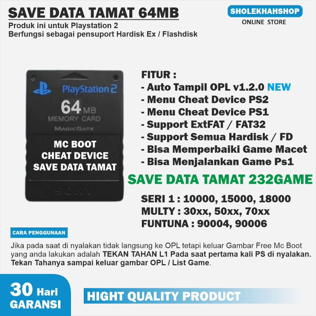Jual Memory PS2 Save data Tamat 232 GAME + MC BOOT + Cheat Devices ...