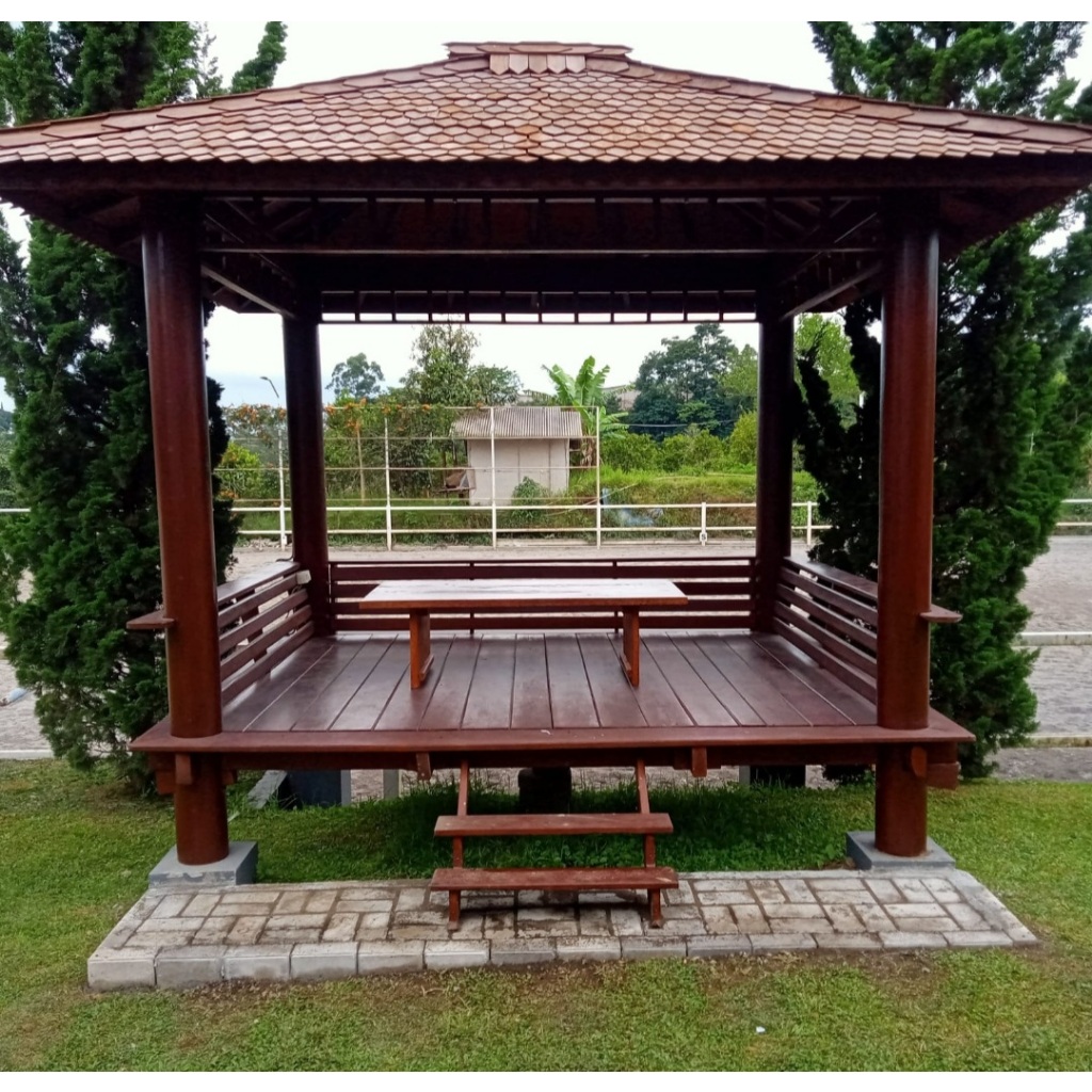 Jual (FREE MEJA) Gazebo Kayu Kelapa | Saung Taman Ukuran 3 x 3 Meter ...