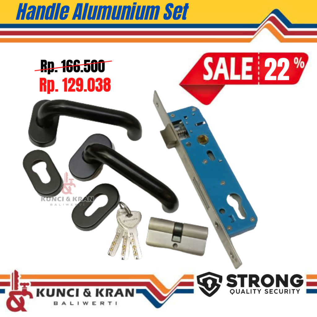Jual Handle Pintu set Alumunium STRONG LHTR 64030 Black Gagang pintu ...