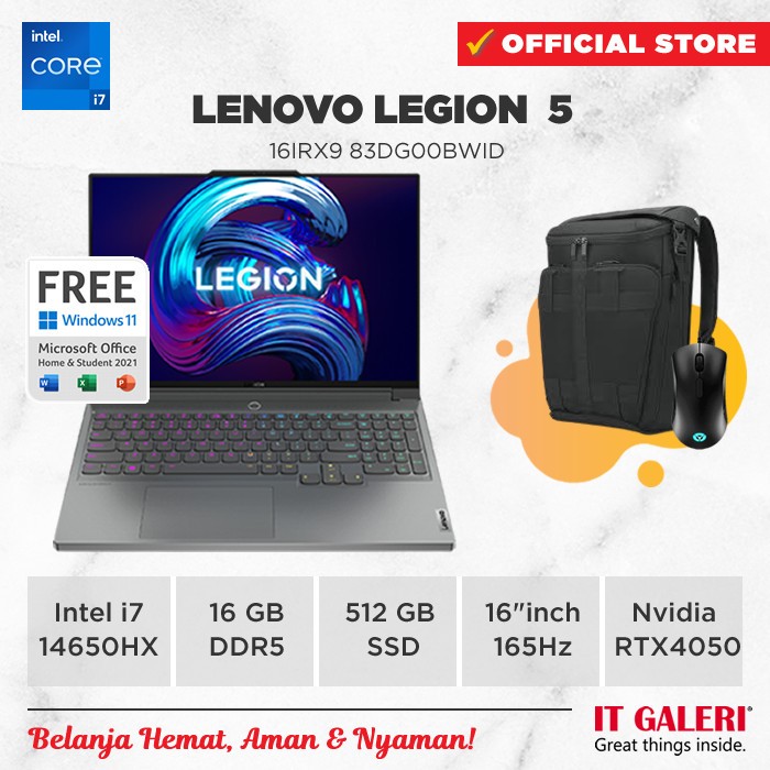 Jual [DISKON 2% s/d 500RB] LENOVO LEGION 5 83DG00BWID CI7-14650HX/16GB ...