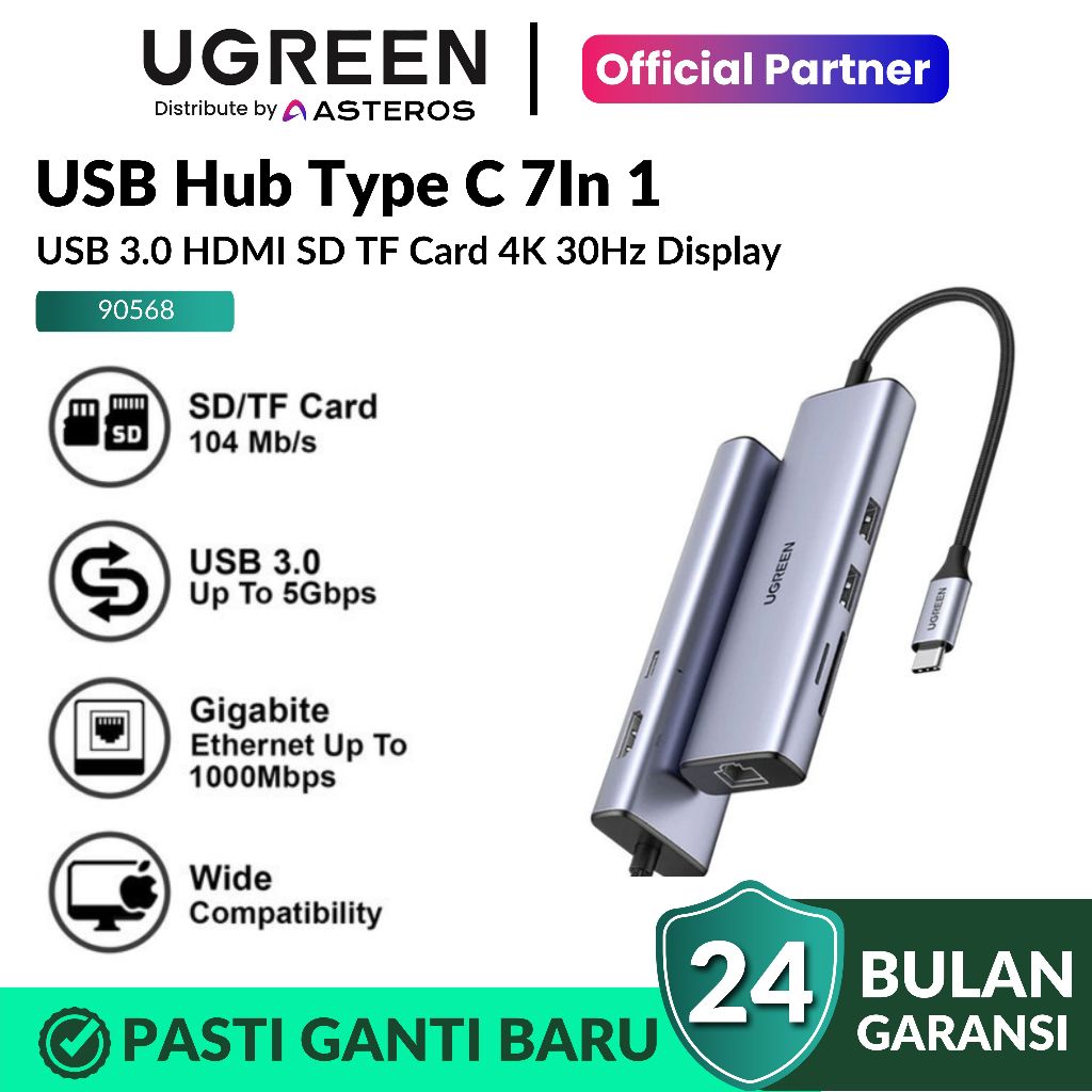 Jual UGREEN USB C Hub 7 in 1 USB 3.0 HDMI SD TF Card 4K 30Hz Display 90568 | Shopee Indonesia
