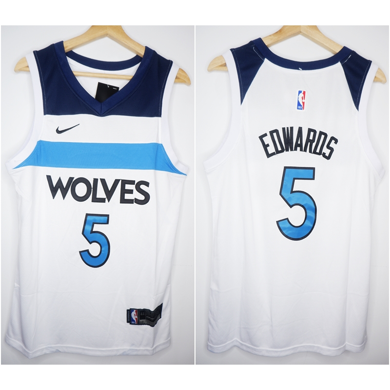 Jual JERSEY BASKET NBA WOLVES #5 ANTHONY EDWARDS PUTIH 23/24 | Shopee ...