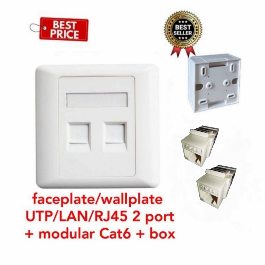 Jual faceplate/wallplate UTP/RJ45/LAN 2 port/hole + cablix cat 6 ...
