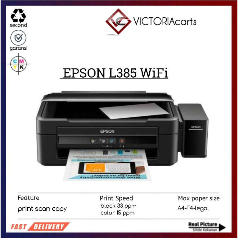 Jual printer warna epson l385 wifi print scan copy normal siap pakai ...