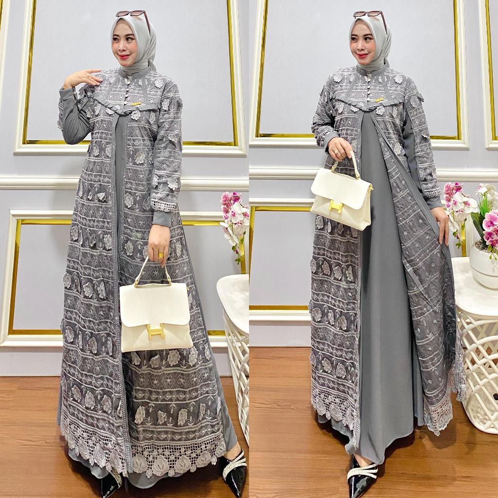 Jual Gamis Duo Tiang/Gamis Mewah Terbaru Bahan Crespo COD | Shopee ...