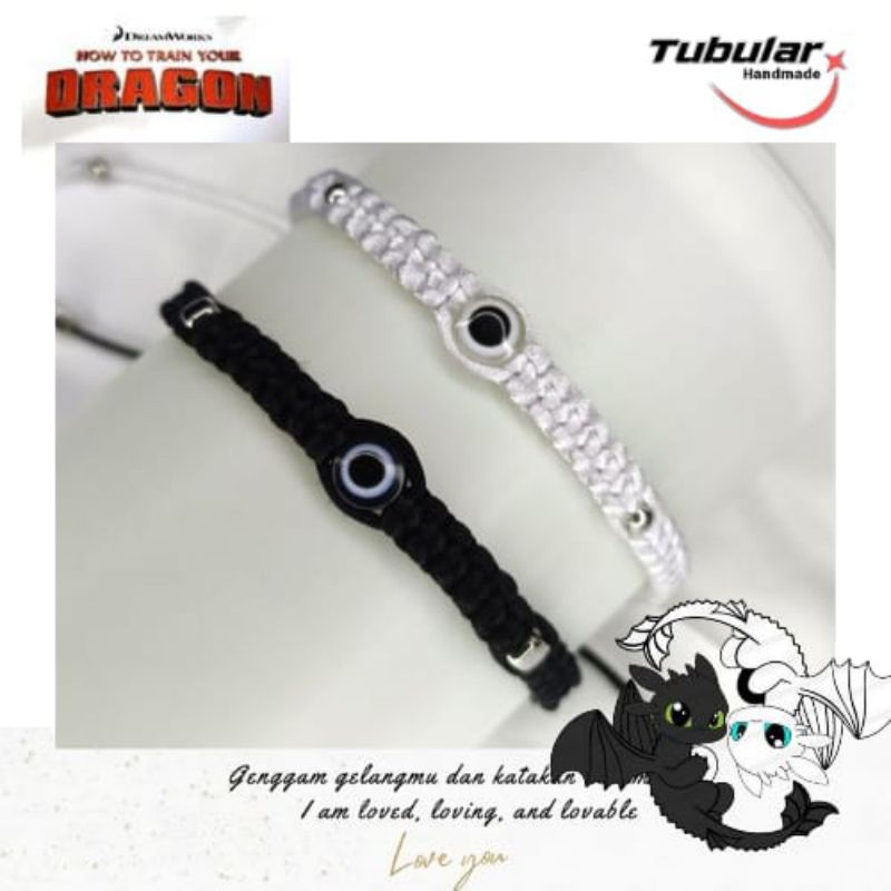 Jual Gelang Rajut Toothless dan Light Fury / Tali Anyam Hitam Putih ...