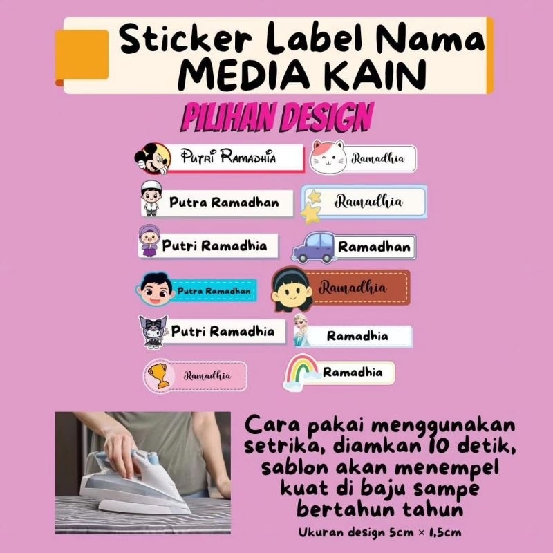 Jual Sticker Nama Label Sablon Kain/ Kaos Sablon Setrika isi 50 pcs ...