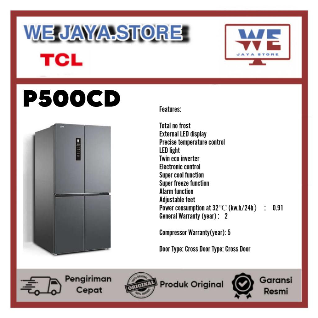 Jual KULKAS TCL SIDE BY SIDE 4 PINTU P500CD 439 LITER SIDE BY SIDE 4 ...