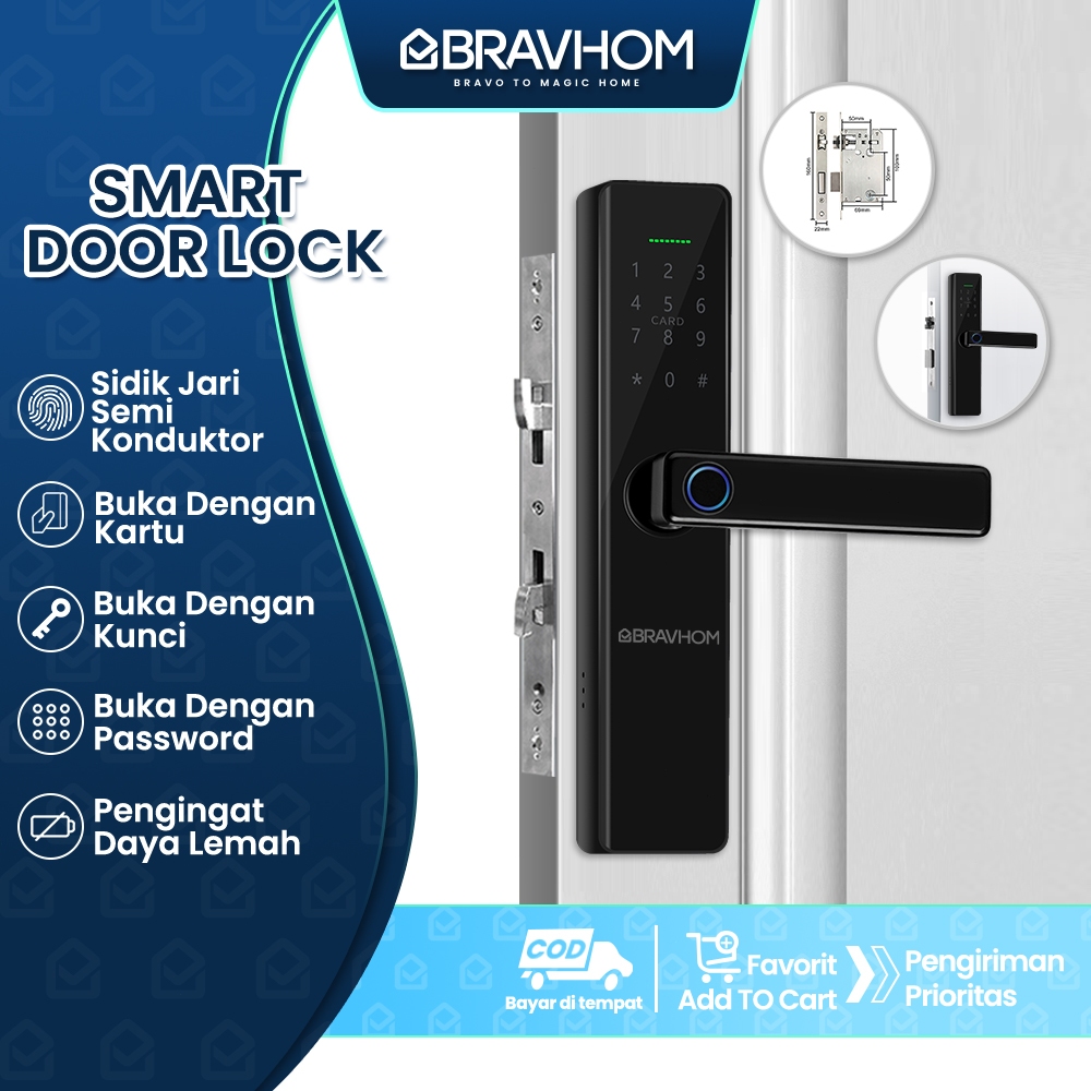 Jual BRAVHOM Kunci pintu fingerprint kunci pintu digital kunci pintu ...