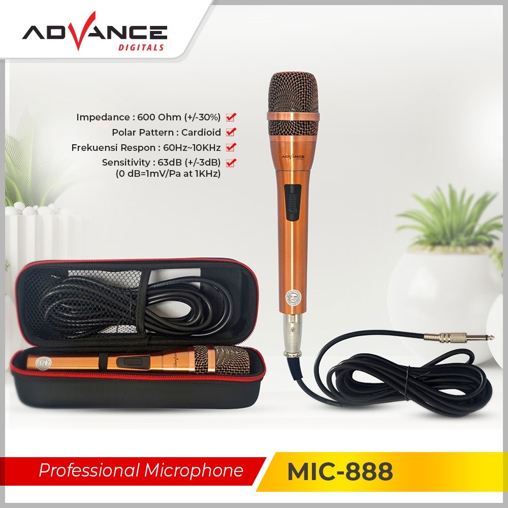 Jual Mic Kabel Advance 888 Gold / mic Besi / Professional Dynamic / mic ...