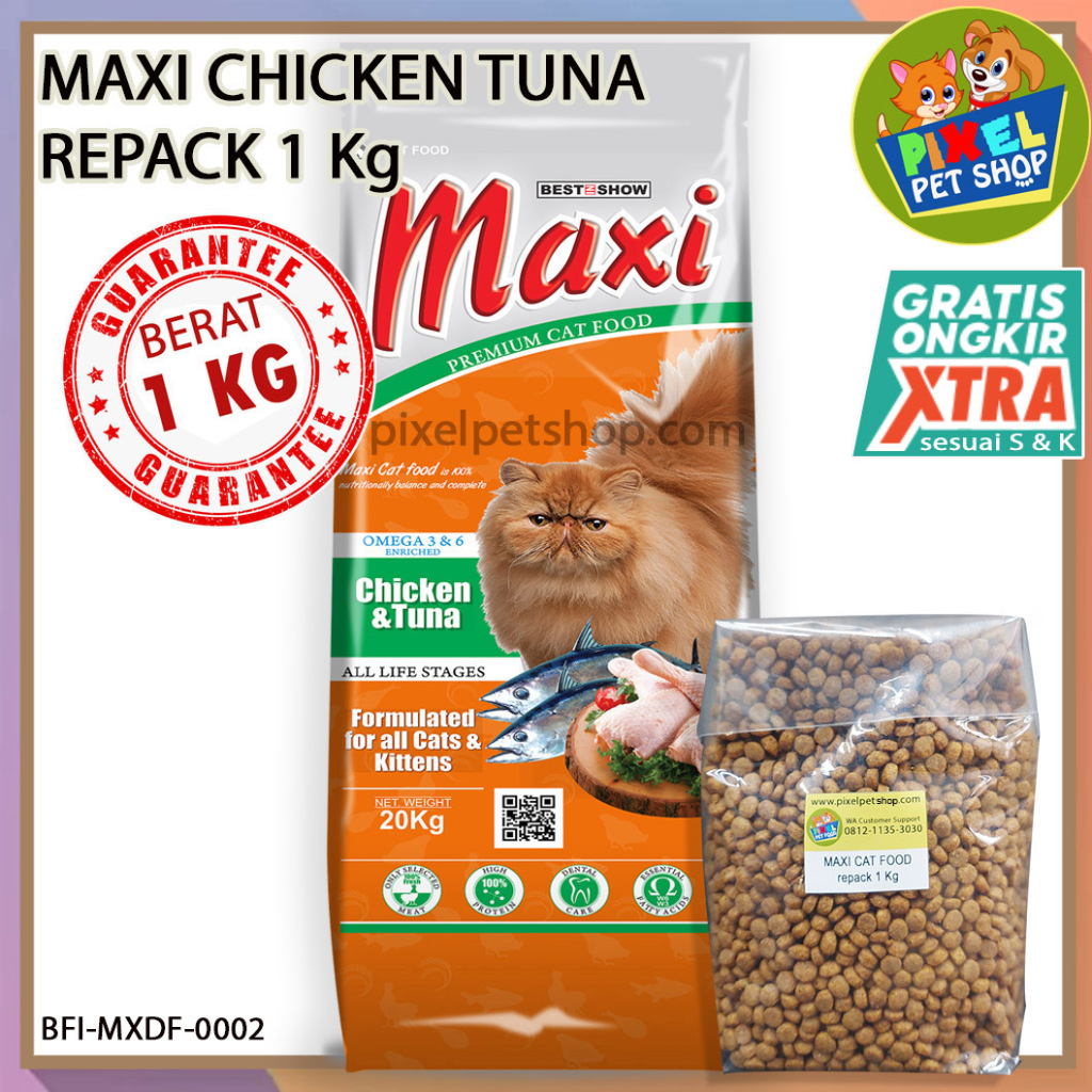 Jual MAXI Chicken dan Tuna, MAXI DRY FOOD kemasan Repack 1 KG di PIXEL ...