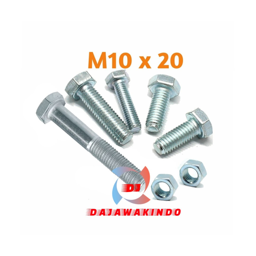 Jual Baut Mur Hex Putih / Galvanis M10 x 20 mm | Shopee Indonesia