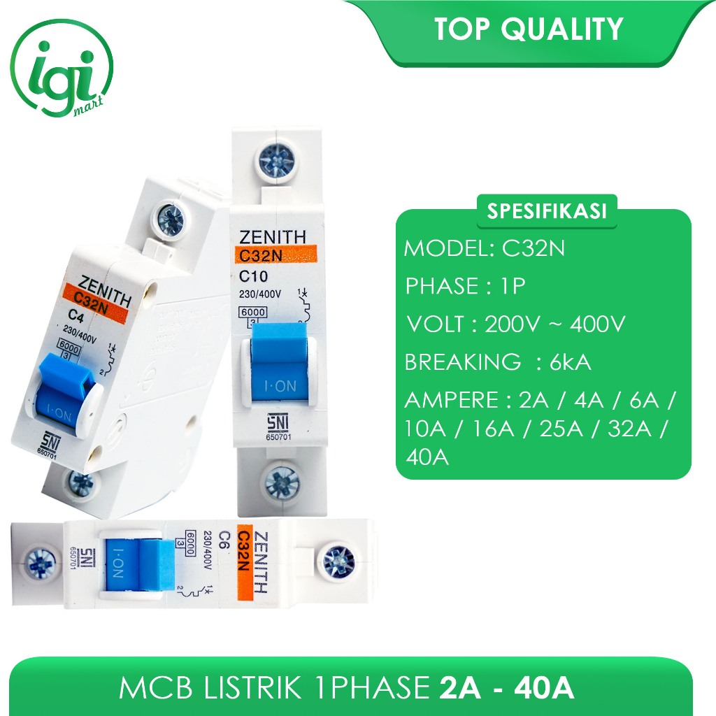 Jual MCB LISTRIK ZENITH 1P 4A / MINI CIRCUIT BREAKER 1P 1POLE | Shopee ...