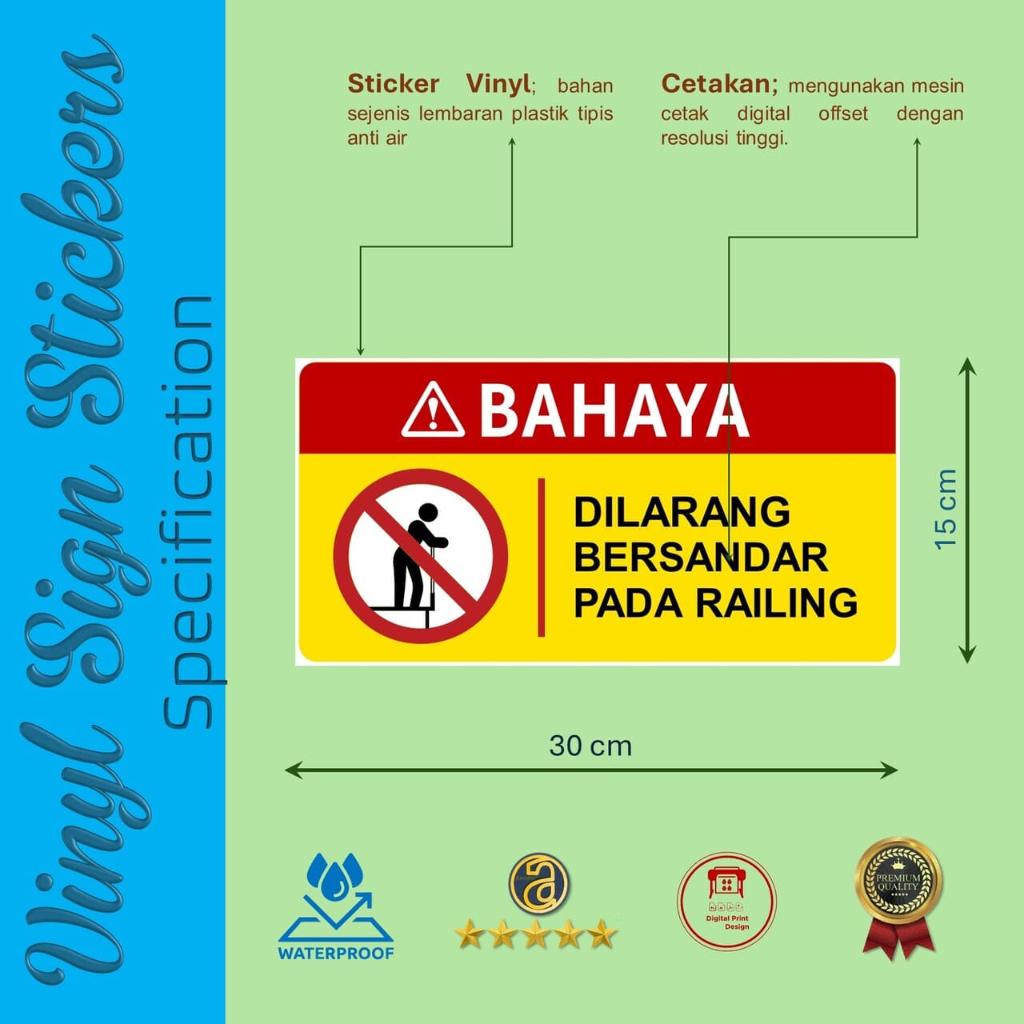 Jual Peringatan/Bahaya Dilarang Bersandar Pada Pagar Railing - Stiker ...