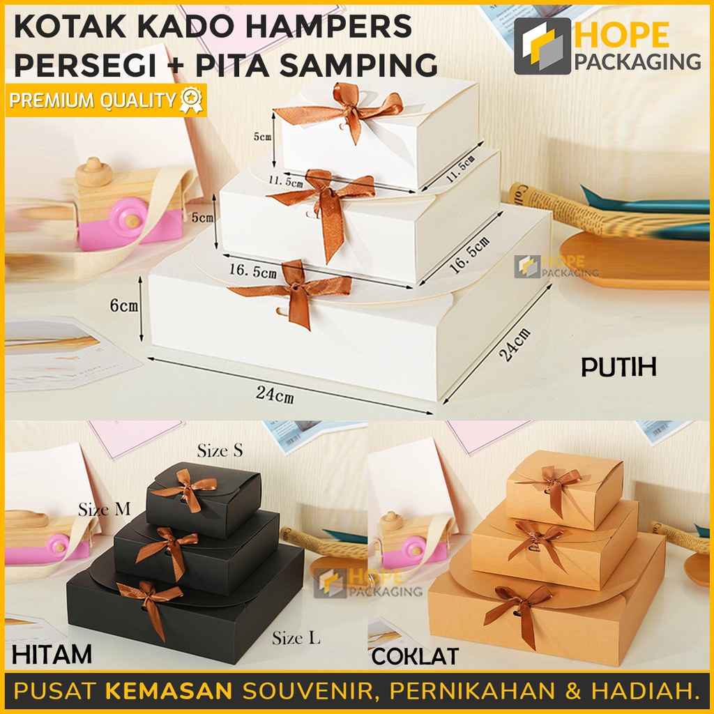 Jual Kotak Kado Hampers Persegi + Pita Samping / Hampers Box Kotak Kado / Souvenir Box Baju ...