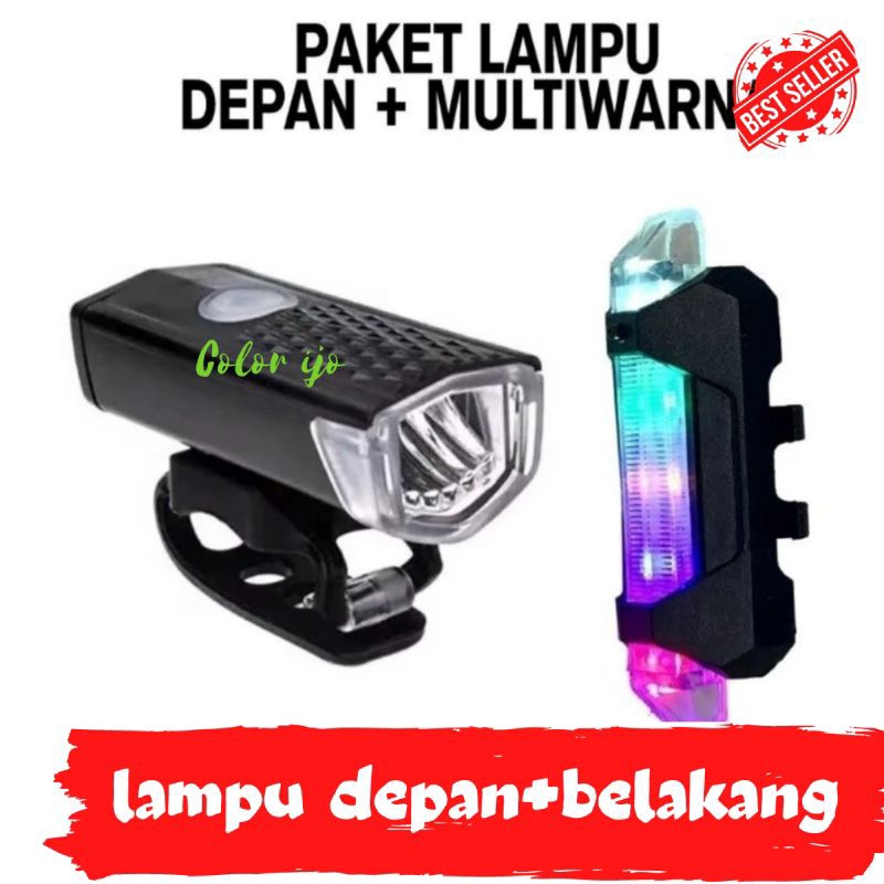 Jual Satu Paket Lampu LED Sepeda Depan Belakang 1 set Rechargeabale ...