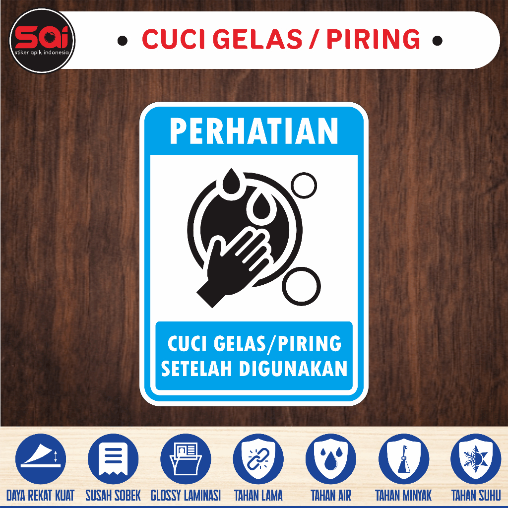 Jual Stiker vinyl anti air CUCI GELAS / PIRING SETELAH DIGUNAKAN ...