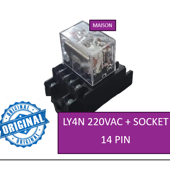 Jual Relay LY4N 220VAC plus socket - 14 pin / ly4n 220v / ly4 220vac ...