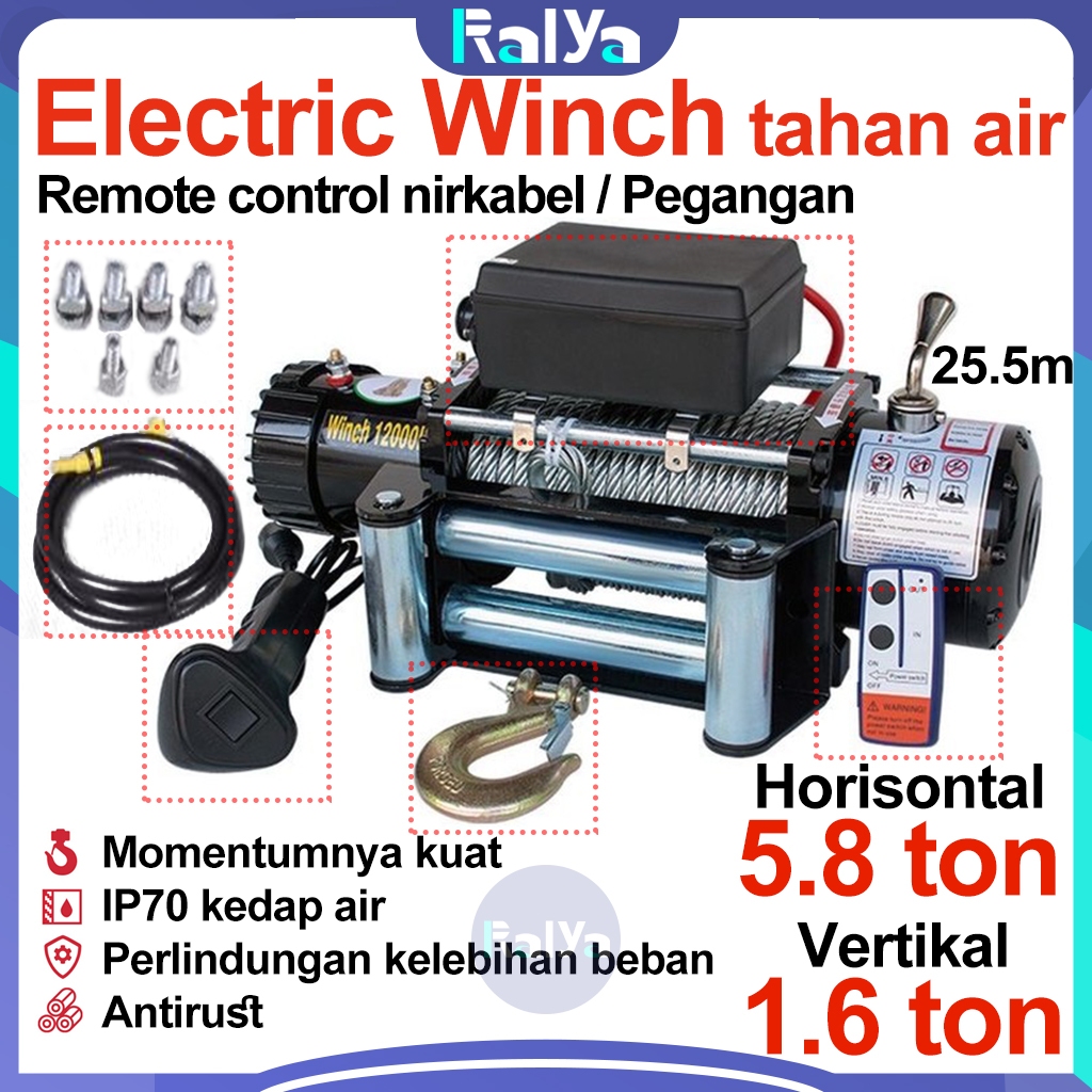 Jual [Garansi&COD]Electric Winch 12V13500lbs* top Speed PowerTali Sling ...