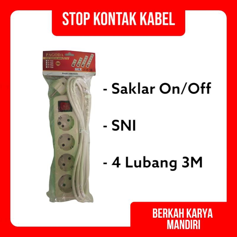 Jual Stop Kontak + Kabel / Terminal + Kabel 4 Lubang 3 Meter SNI Barang ...