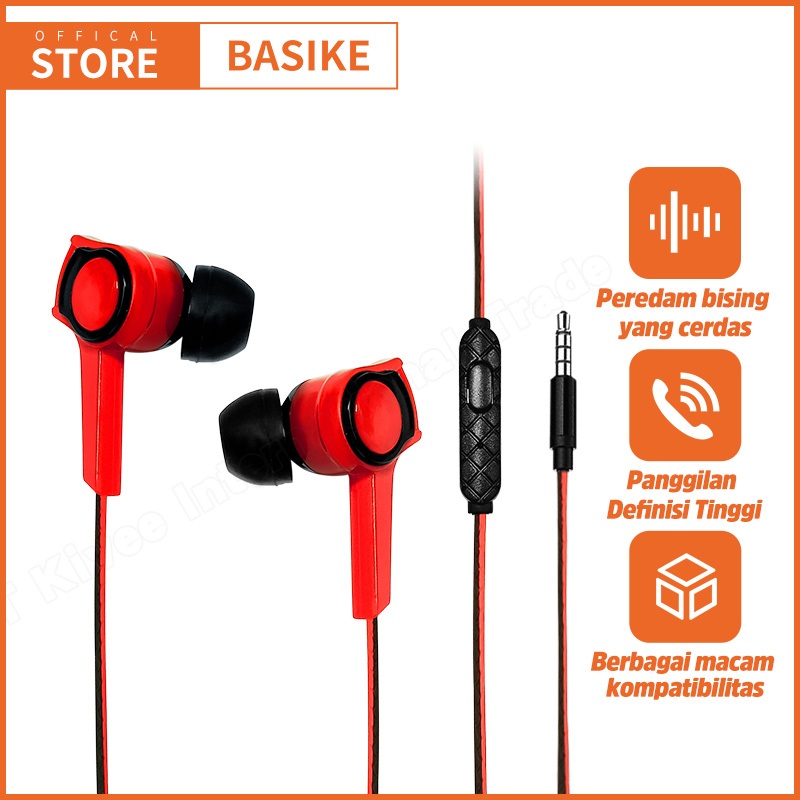 Jual BASIKE Headset Kabel Earphone Gaming Kabel 3.5mm Mucsic in ear for ...