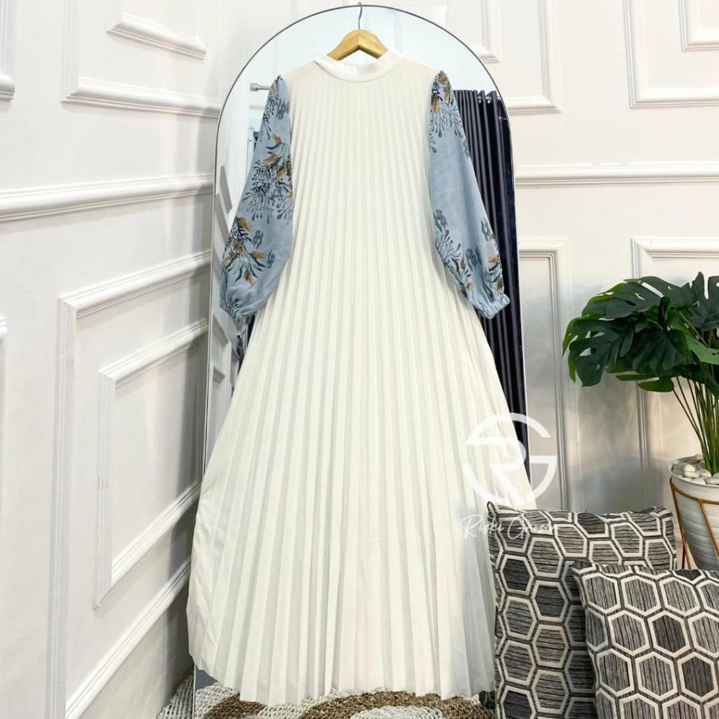 Jual Rayya Long Dress Plisket Premium Motif Bunga Dress Wanita Maxi ...