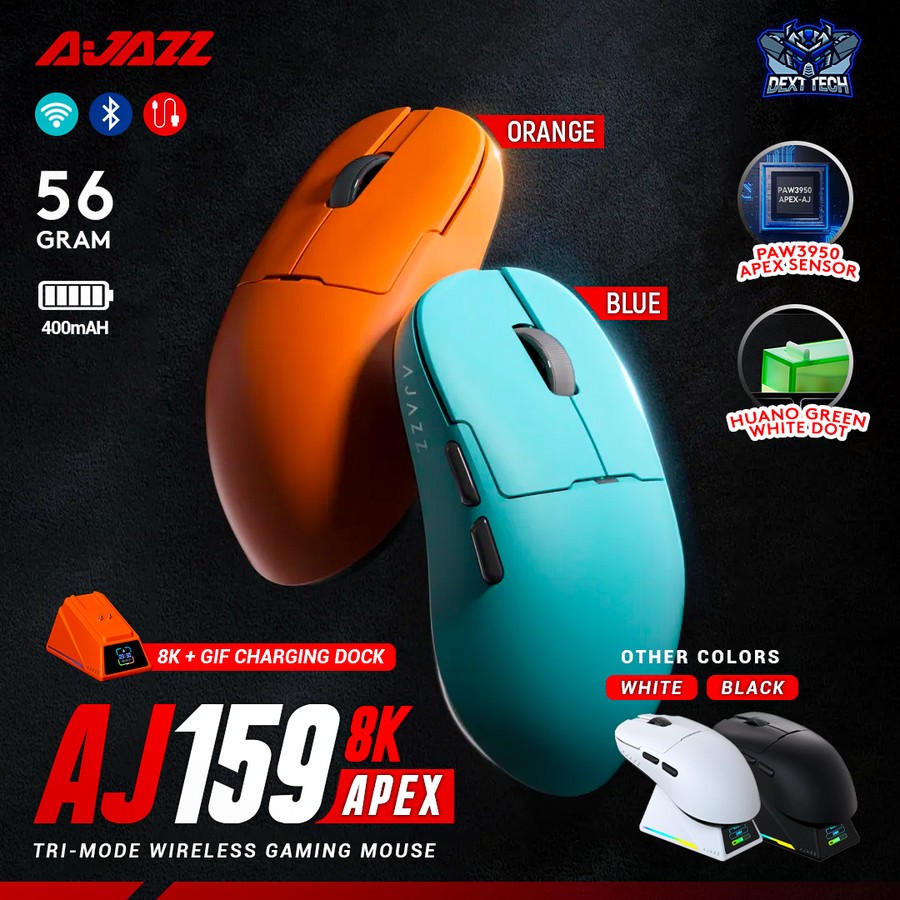 Jual Ajazz AJ159 / AJ-159 APEX Lightweight Wireless Tri-Mode PAW3950 8KHz Gaming Mouse With RGB ...