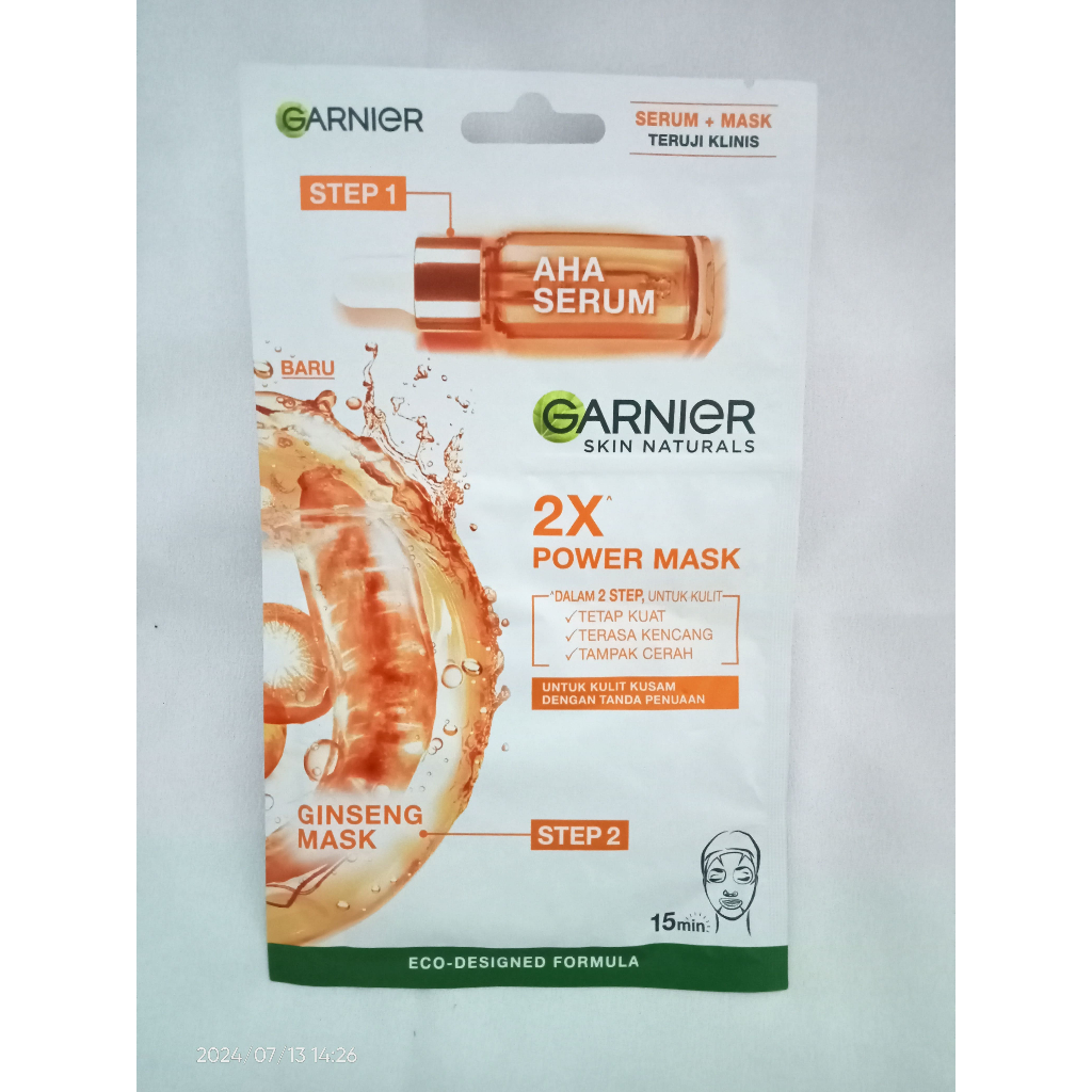 Jual Garnier Skin Natural 2X Power Mask - AHA serum + Ginseng Mask ...