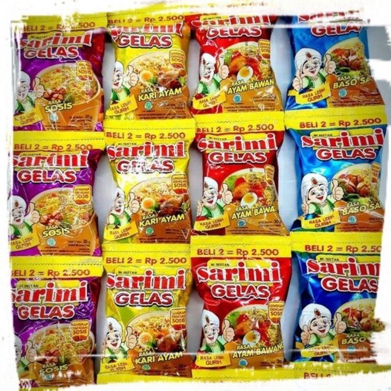 Jual sarimi gelas renteng (1 renteng isi 10 @30g) (1kg muat 3 renteng ...