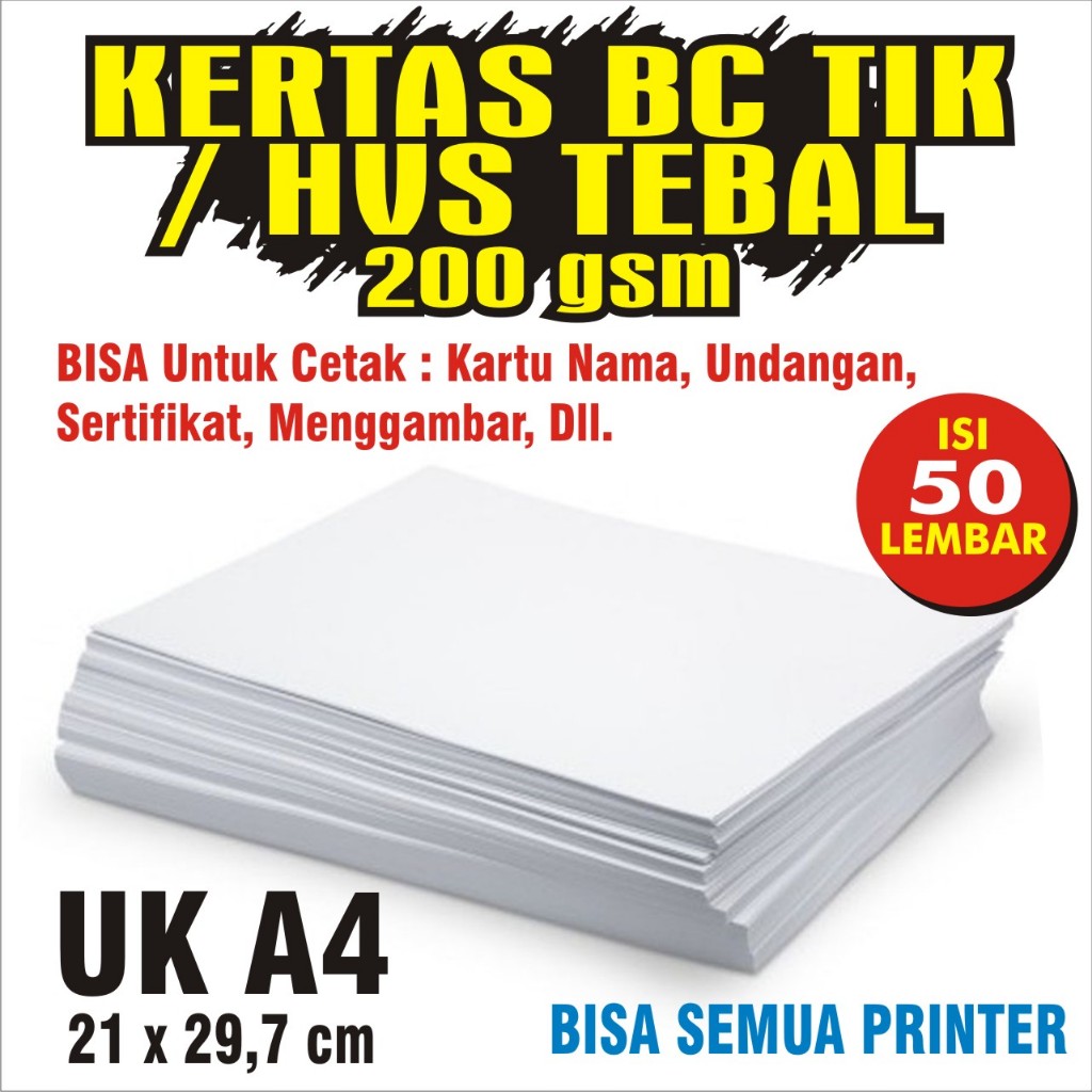 Jual Kertas Kartu TIK 200 gsm A4 isi 50 lembar - Kertas HVS Tebal ...