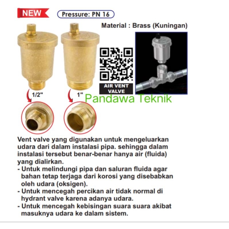 Jual Air vent valve katup udara otomatis kuningan ukuran 1/2" dan 1 ...