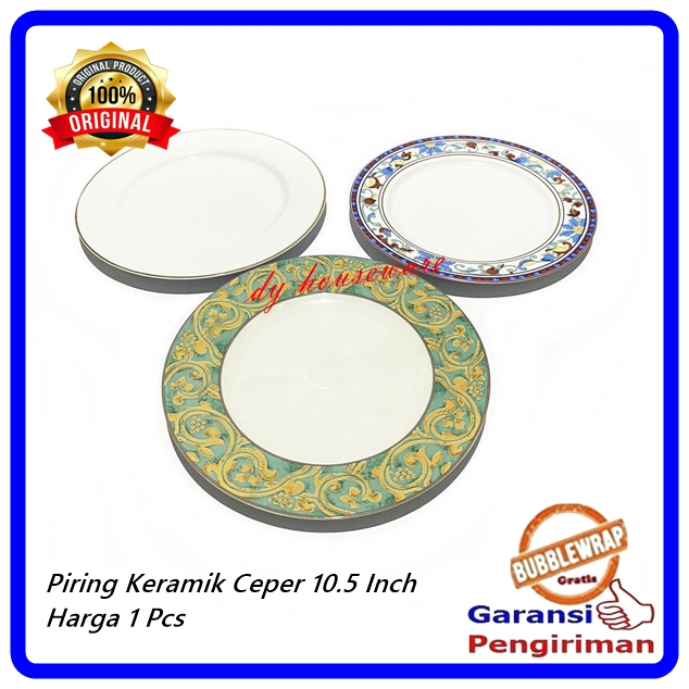Jual Piring Makan Ceper Keramik 10.5 Inch Piring Keramik Lis Emas ...
