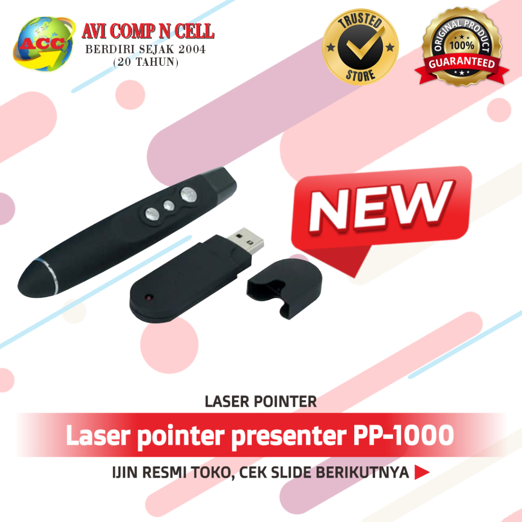 Jual Laser Pointer Presenter Wireless PP-1000 | Range 15meter | Plug ...