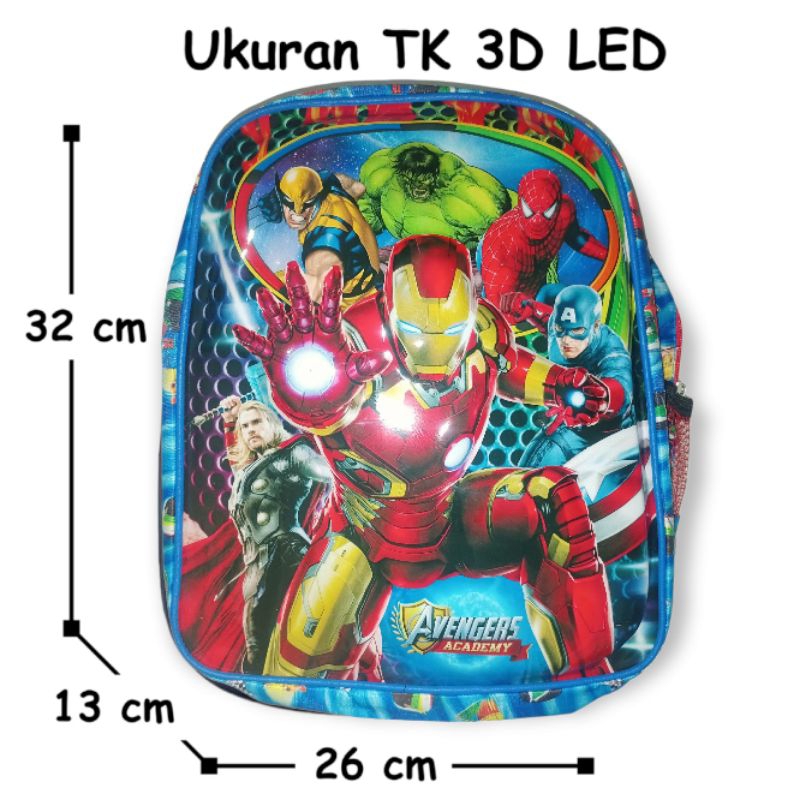 Jual Tas Ransel Lampu nyala LED anak TK timbul 3D mika avengers ...