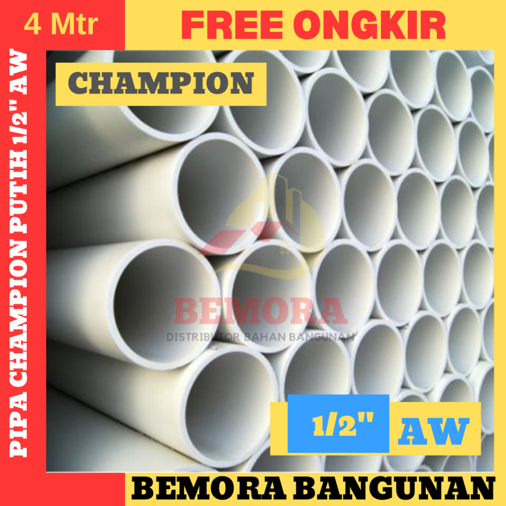 Jual Pipa PVC Merek Champion 1/2" AW Putih (HargaGrosir,Terlaris ...