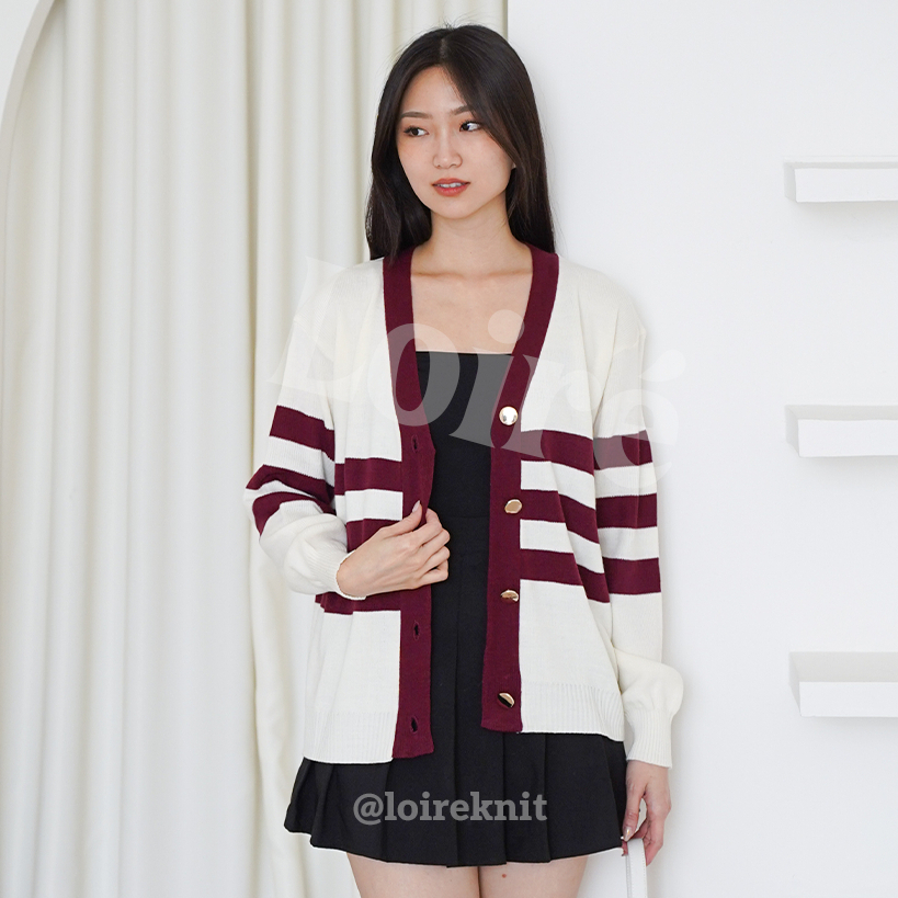 Jual LOIRE TAYA Cardy Top | Cardigan Rajut Premium | Kardigan Korean Style Motif Garis | Shopee ...