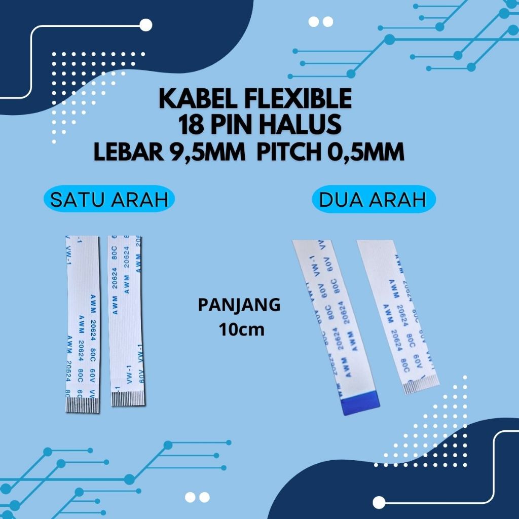 Jual KABEL FLEXIBLE LCD 18 PIN HALUS 0,5mm LEBAR 9,5mm PANJANG 6cm ...