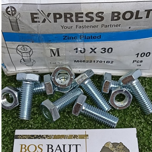 Jual Baut Mur Besi Baut Mur Hexagon Besi M10X30 Putih P1.5 (Kunci 17 ...