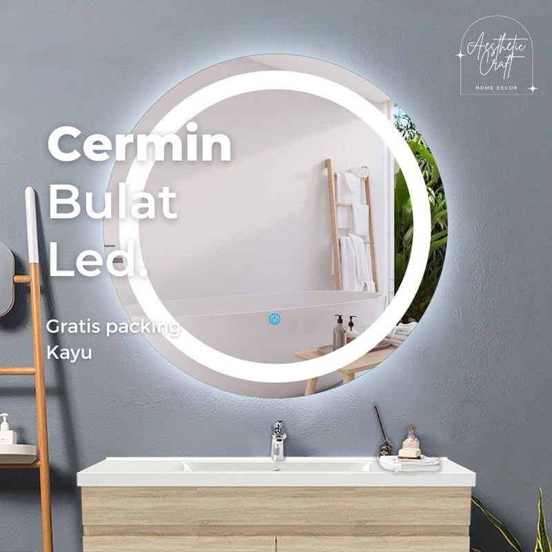 Jual Cermin Kaca LED Bulat Touchscreen Westafel Sanblast / Cermin Bulat ...