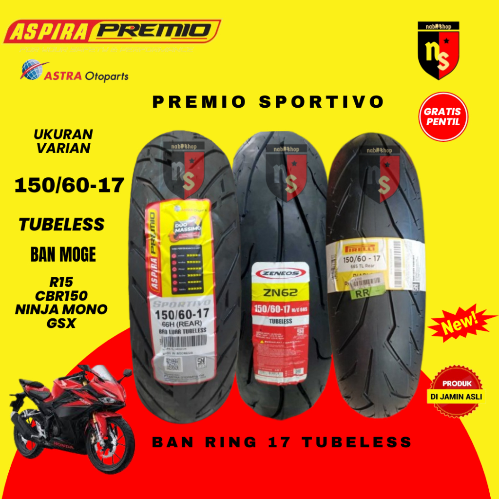 Jual Aspira Premio Sportivo 150 60 17 Tubeless Gratis Pentil | Shopee Indonesia