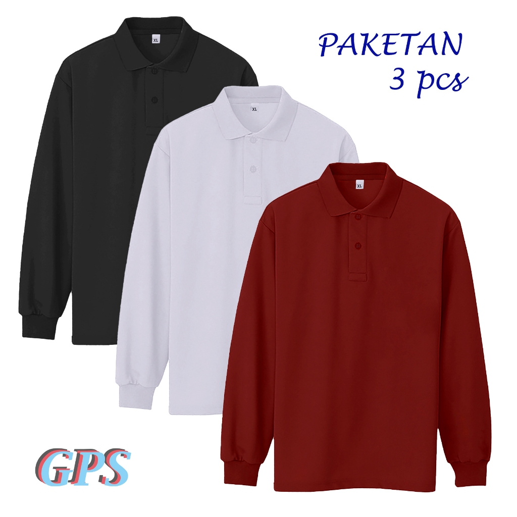 Jual GPS / Paket 3 pcs Polo Shirt Lengan Panjang / Kaos Polos Kerah ...