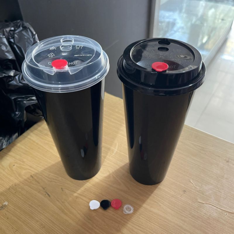 Jual Gelas Plastik Cup PP Injection 700ml HITAM 22Oz / 24Oz ( 1 Slop ...