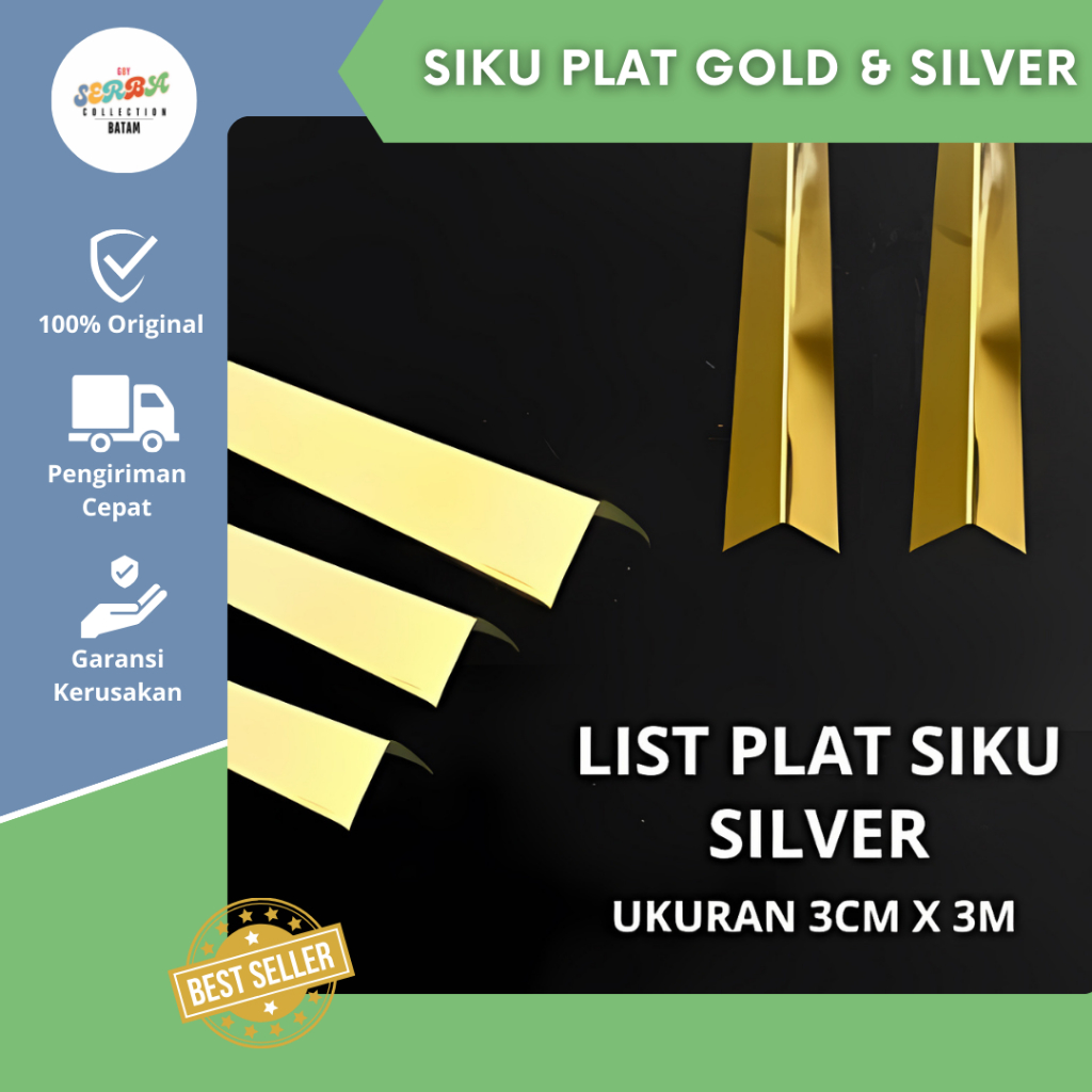 Jual LIST SIKU PLAT GOLD & SILVER ukuran 3x3 dan 2x2 panjang 3Meter ...