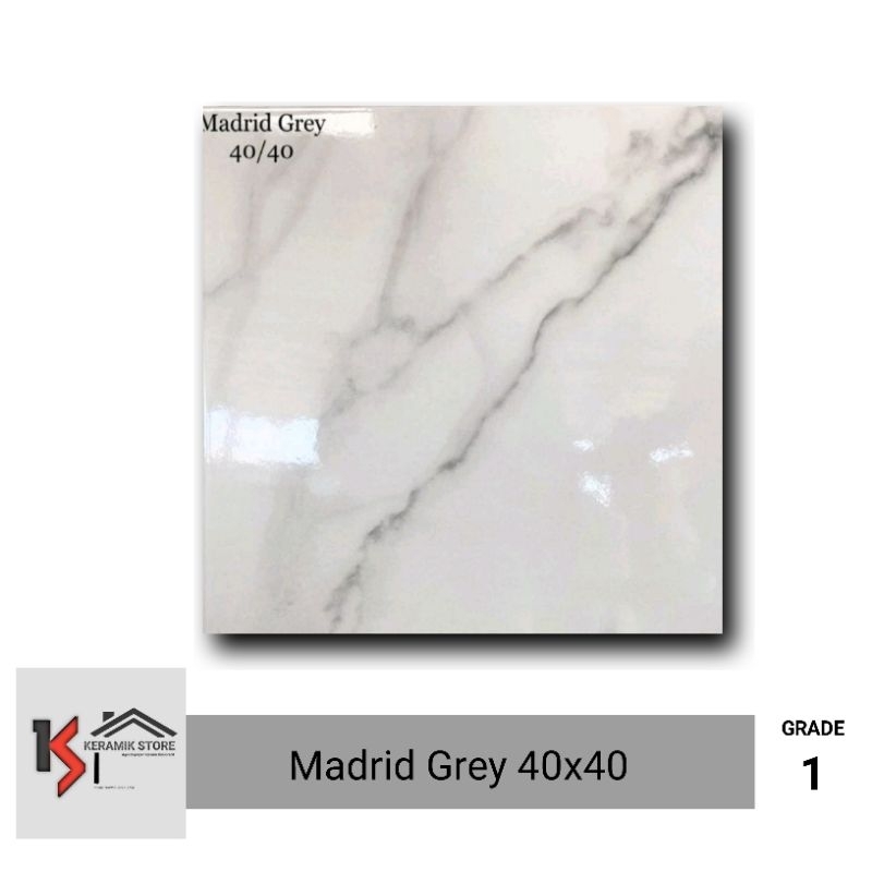 Jual Keramik Lantai 40x40 Putih Carara Corak Madrid Grey Asia Tile | Shopee Indonesia
