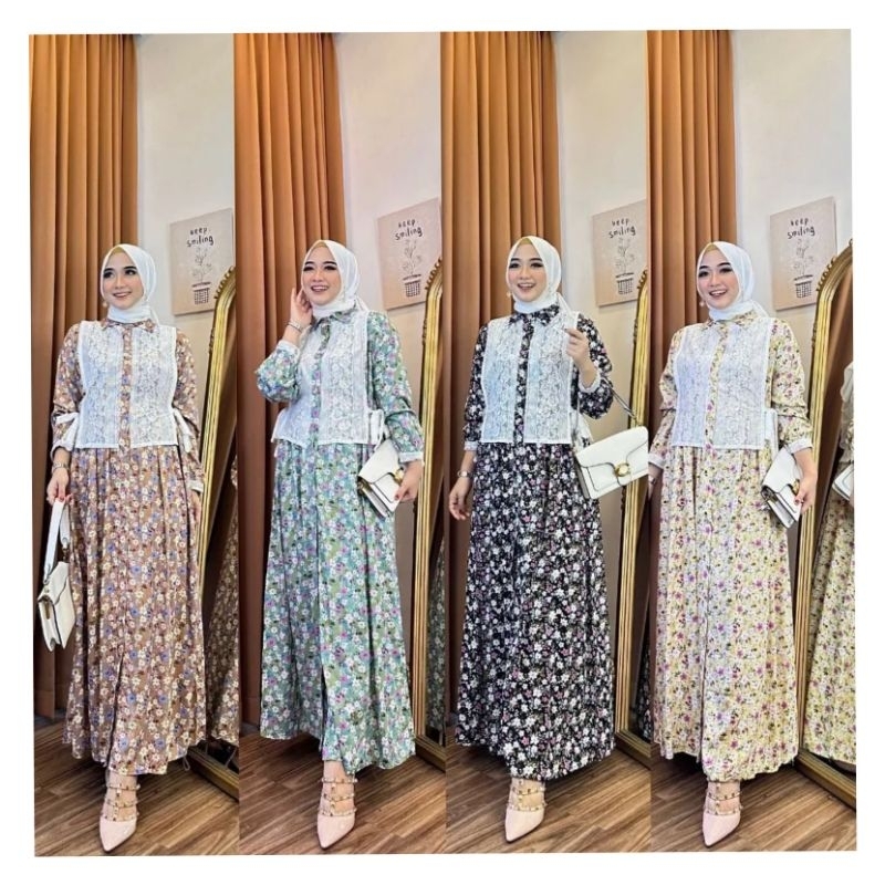 Jual GAMIS RAYON PREMIUM MOTIF BUNGA BUNGA MIX TULLE RENDA BROKAT ...