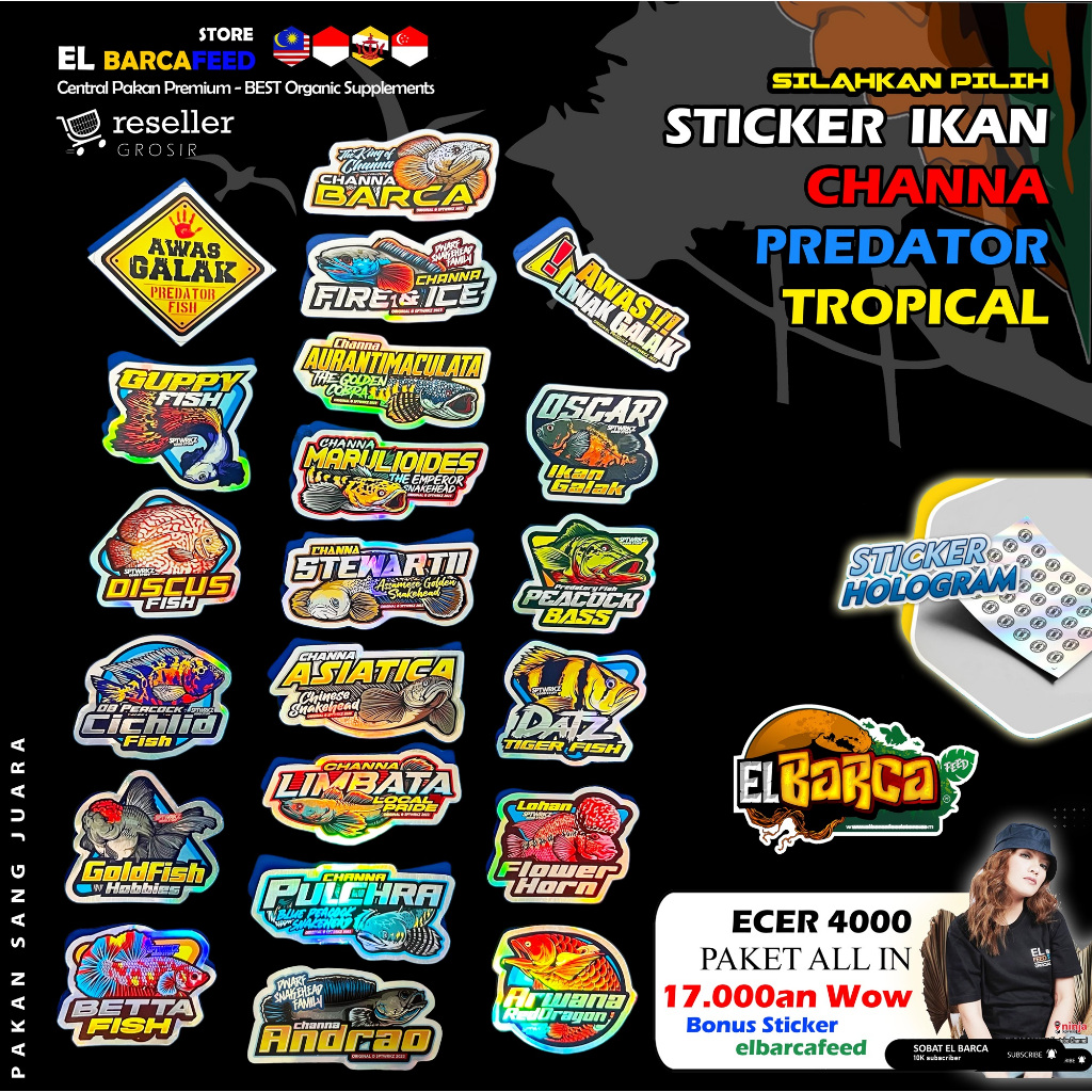 Jual STICKER IKAN CHANNA, PREDATOR, IKAN HIAS TROPICAL Hologram premium ...