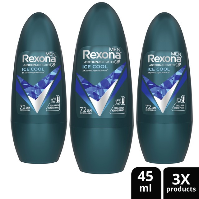 Jual Rexona Men Anti-Perspirant Deodorant Roll On Ice Cool 45Ml x3 | Shopee Indonesia