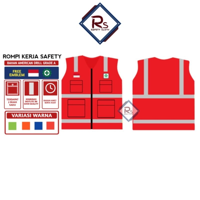 Jual Rs safety cloth - rompi kerja proyek safety first warna merah ...