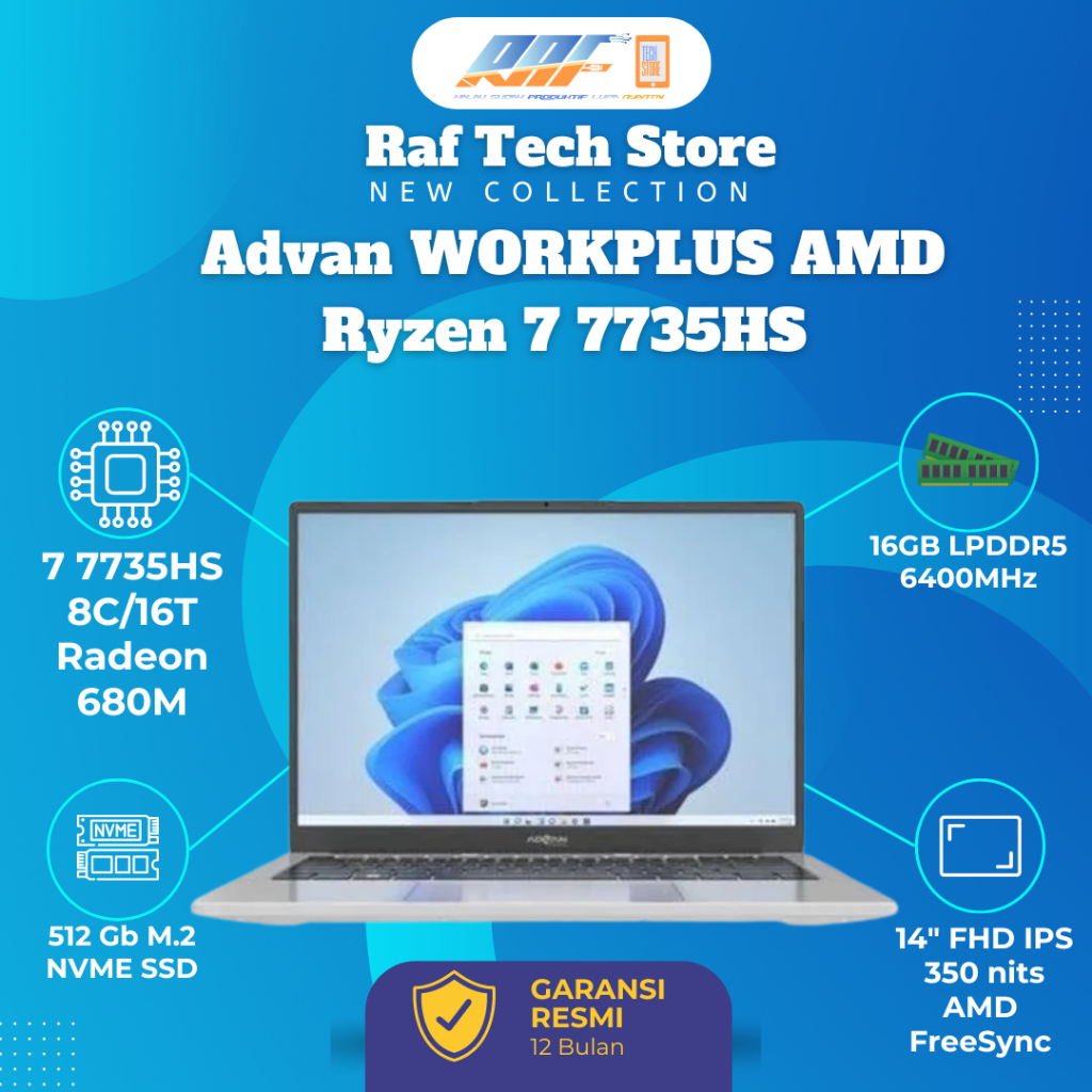 Jual Advan WORKPLUS AMD Ryzen 7 7735HS 16GB 512GB Radeon 680M FHD IPS Windows 11 Original Laptop ...