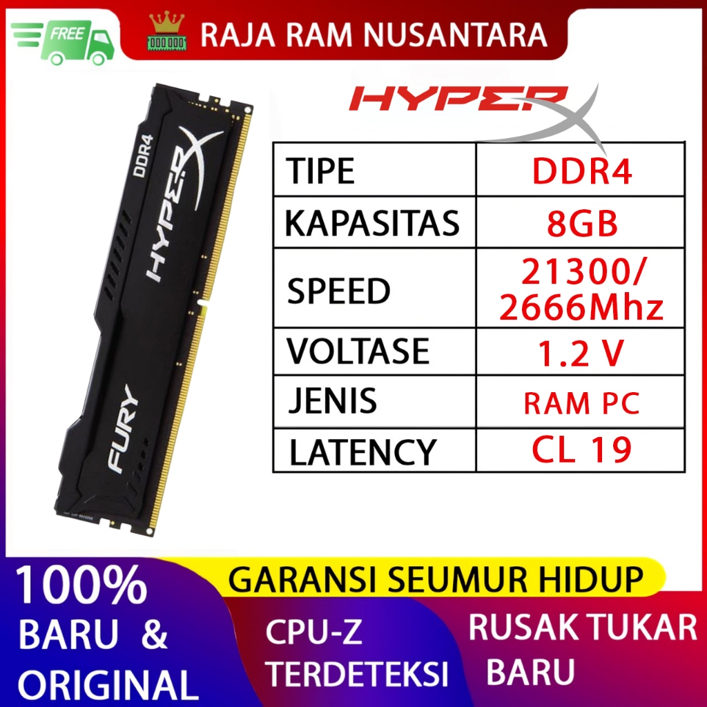 Jual RAM PC KINGSTON HYPERX FURY DDR4 8GB PC 21300 / 2666 MHz GAMING ...